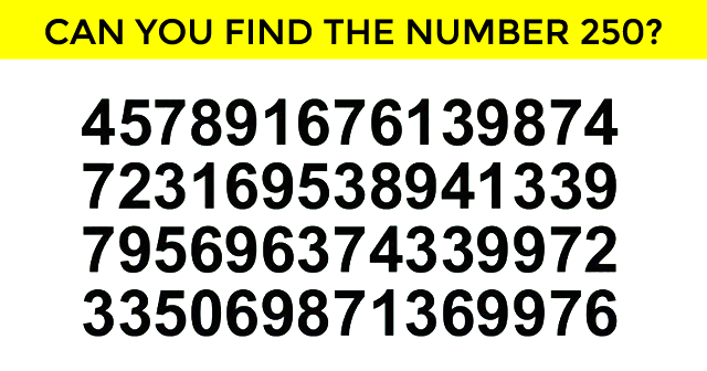 Can You Spot The Number 250 In Under 1 Minute?